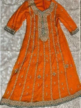 Dresses | Embellished Orange Traditional Anarkali Dress | Poshmark